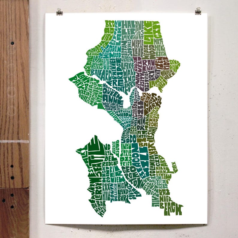 Seattle Neighborhood Map Print, Signed Print of My Original Hand Drawn ...