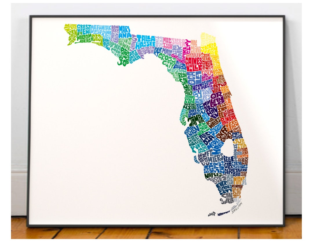 Florida Map Art, Florida Art Print, Signed Print of My Original Hand ...