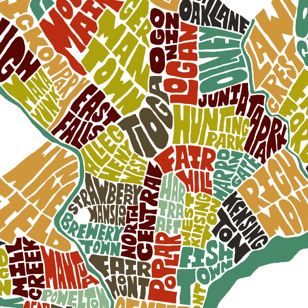 Philadelphia Neighborhood Map Art Print, Signed Print of My Original ...