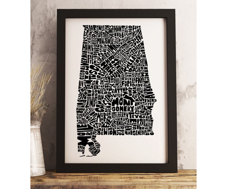 Alabama Art Print FRAMED Alabama Map Art Available in - Etsy