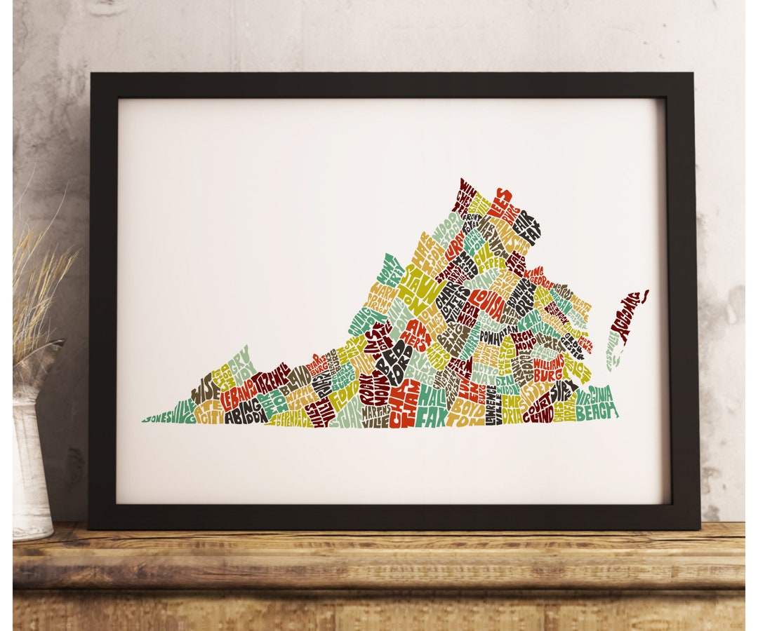 Virginia Art Print FRAMED, Virginia Map Art, Available in Several ...