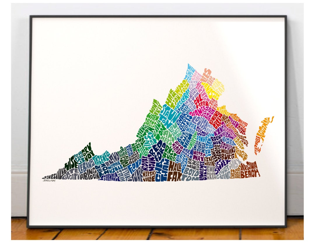 Virginia Map Art, Virginia Art Print, Signed Print of My Original Hand ...