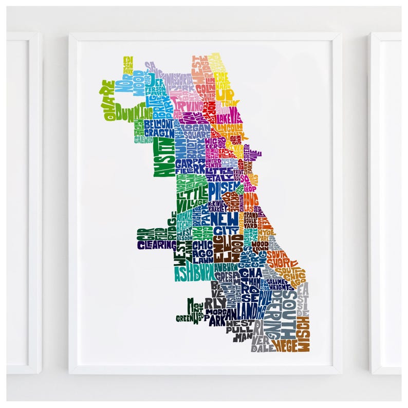 Chicago Neighborhood Map Art Print, Signed Print of My Original Hand ...