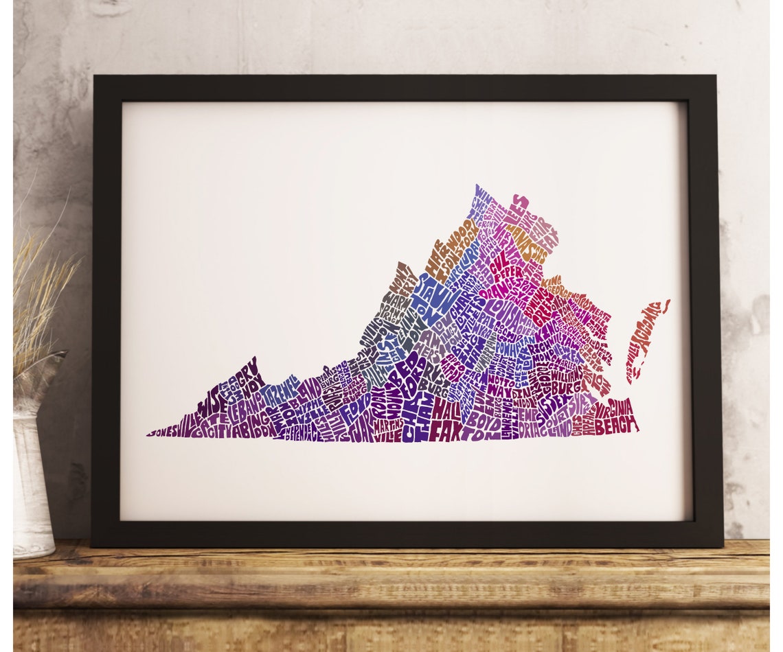 Virginia Art Print FRAMED Virginia Map Art Available in - Etsy