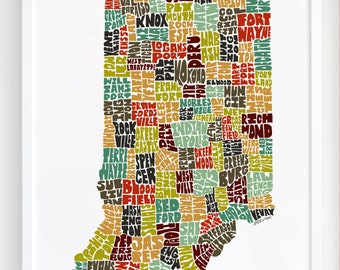 Indiana Map Art, Indiana Art Print, Signed Print of My Original Hand ...