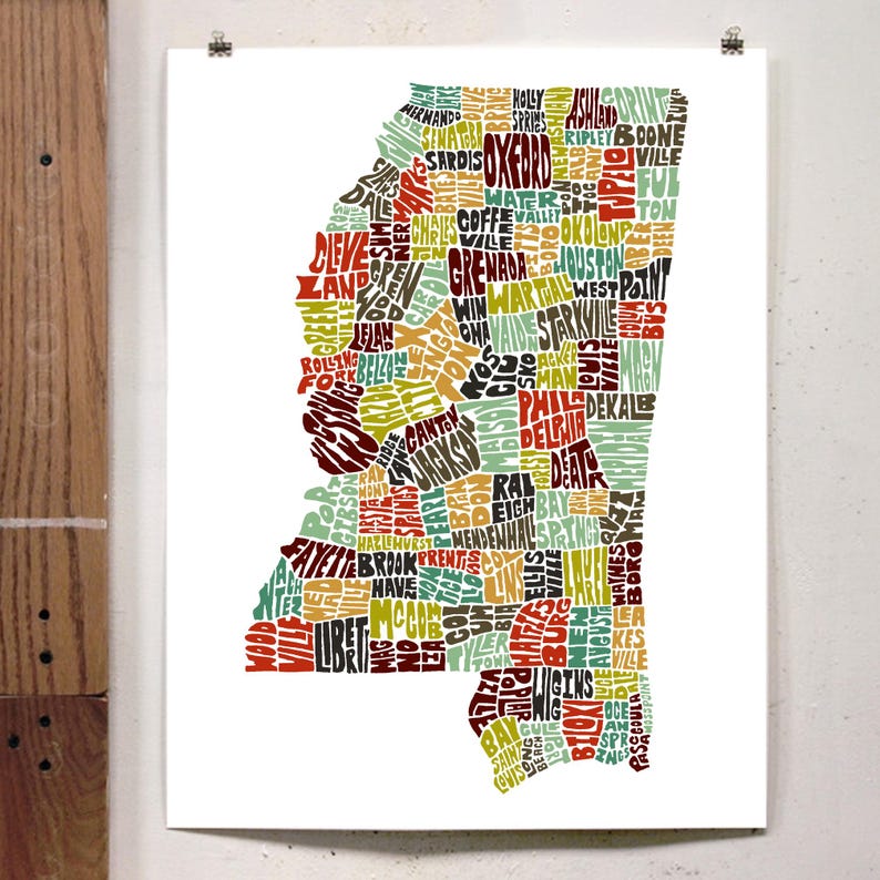 Mississippi Map Art, Mississippi Art Print, Print of My Original Hand ...