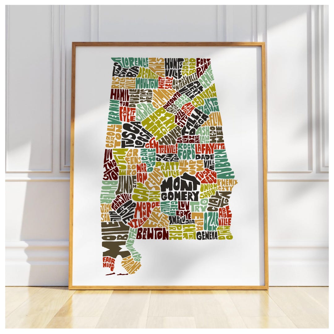 Alabama Map Art, Alabama Art Print, Signed Print of My Original Hand ...