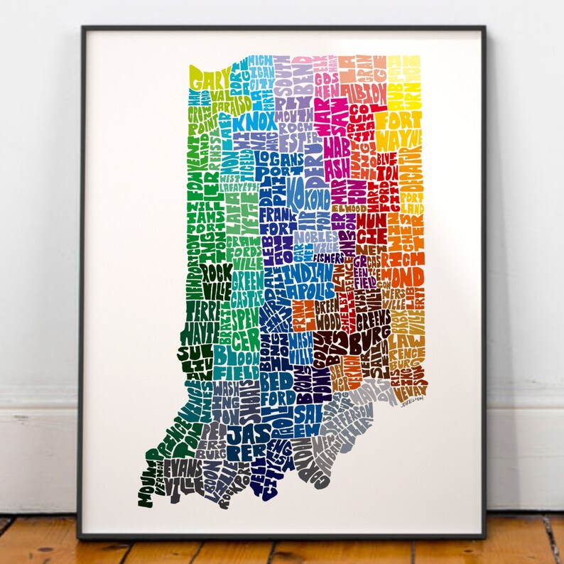 Indiana Map Art Indiana Art Print Signed Print of My | Etsy
