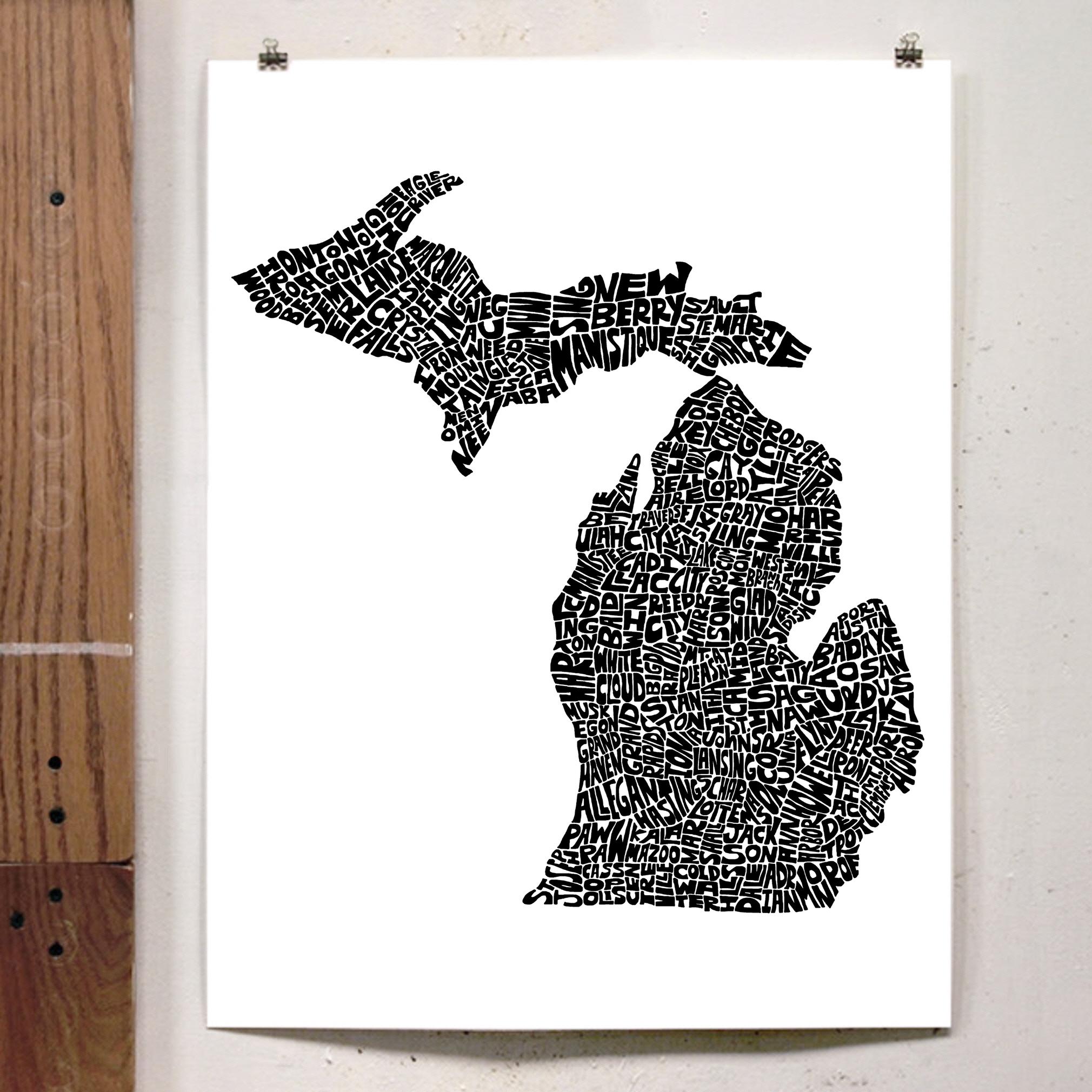 Michigan Map Art, Michigan Art Print, Signed Print of My Original Hand ...