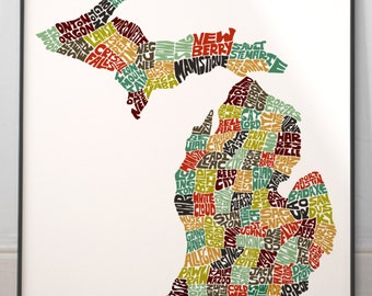 Michigan Map Art, Michigan Art Print, Signed Print of My Original Hand ...