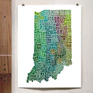 Indiana Map Art, Indiana Art Print, Signed Print of My Original Hand ...