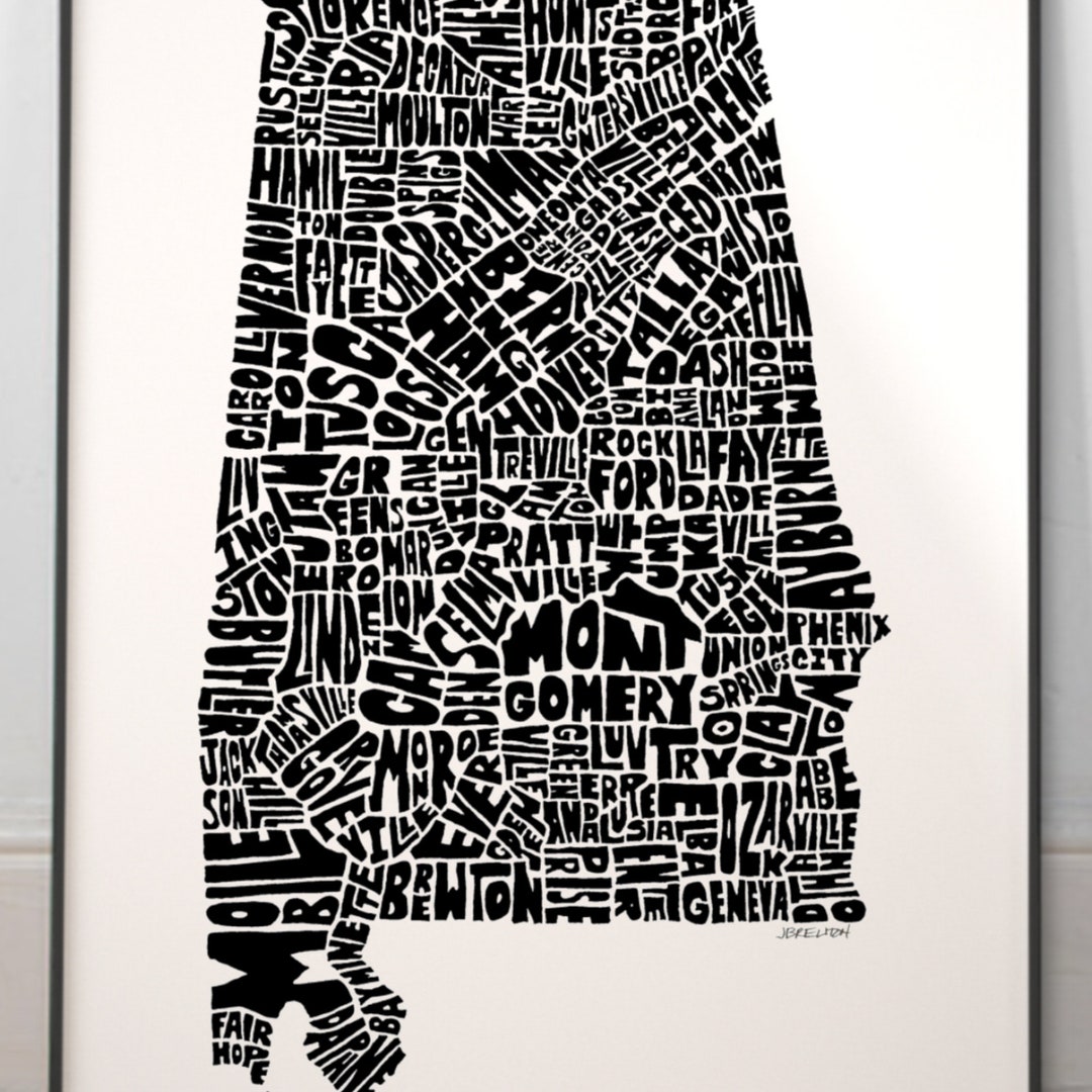 Alabama Map Art, Alabama Map Print, Alabama Art Print, Print of My ...