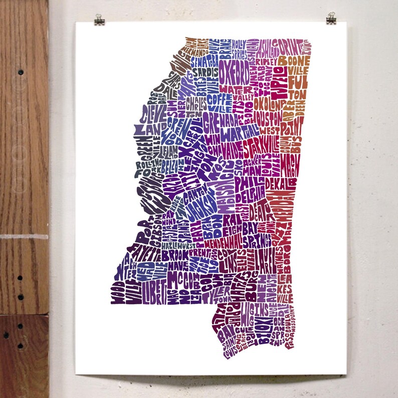 Mississippi Map Art, Mississippi Art Print, Print of My Original Hand ...