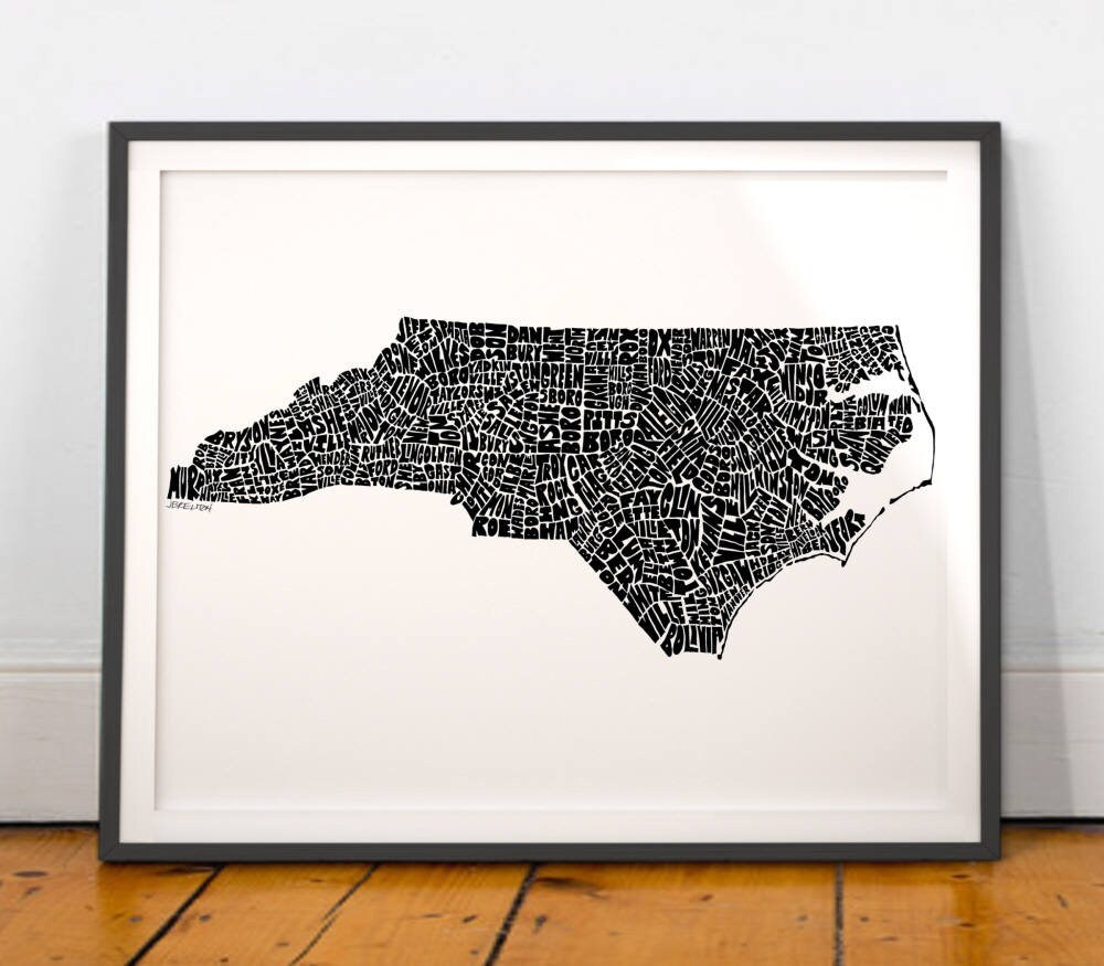 North Carolina map art North Carolina art print North | Etsy