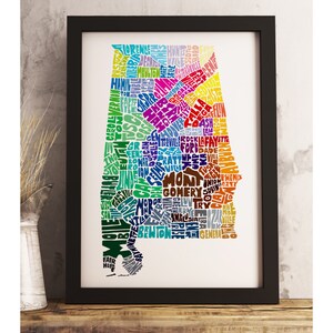 Alabama Art Print FRAMED Alabama Map Art Available in - Etsy
