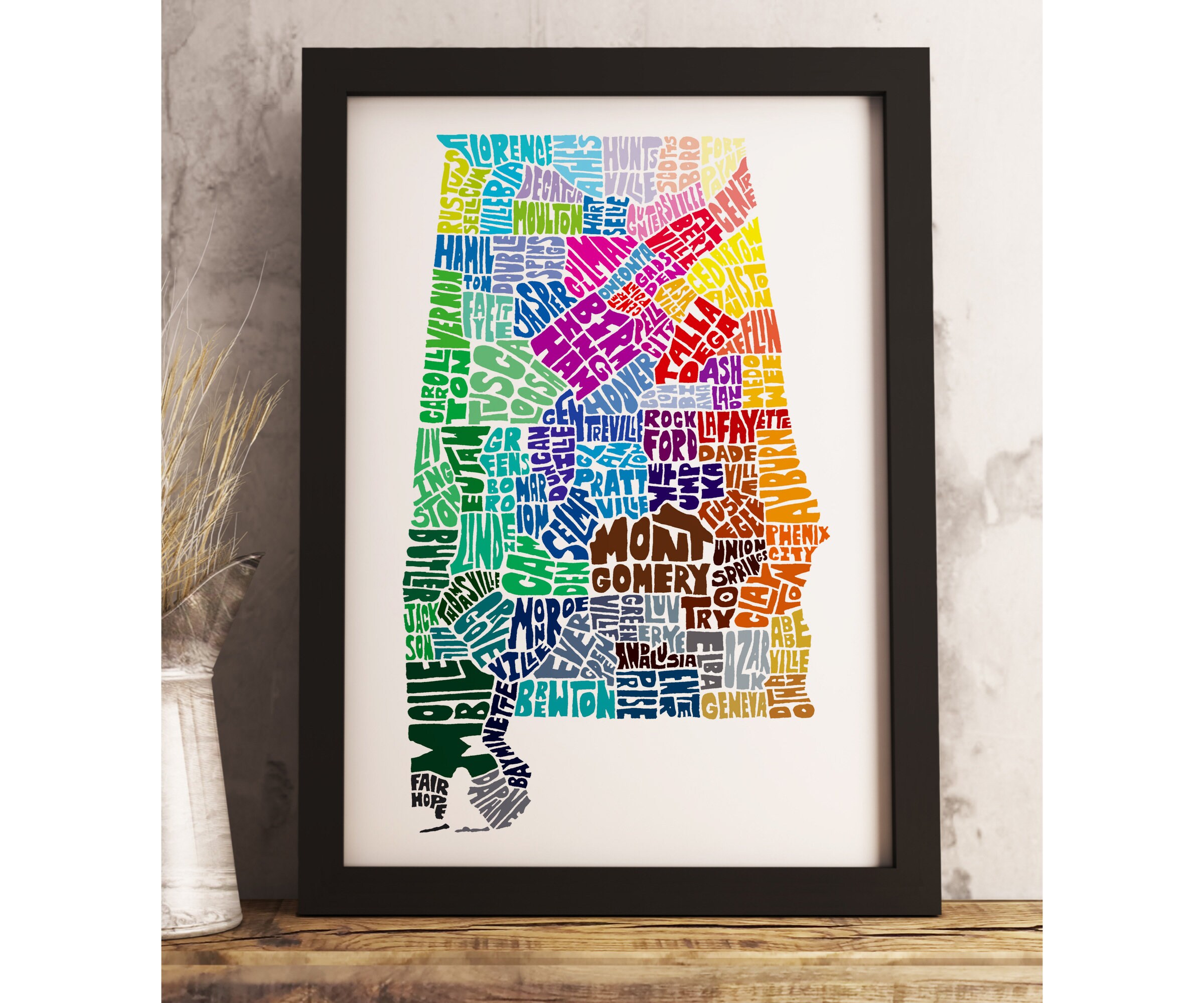 Alabama Art Print FRAMED Alabama Map Art Available in - Etsy
