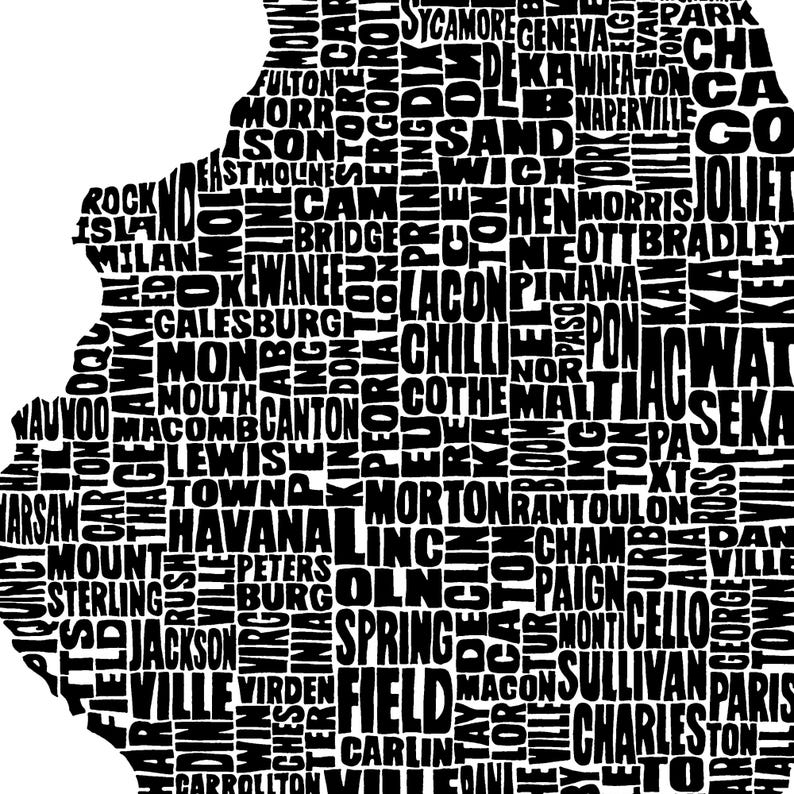 Illinois Map Art, Illinois Art Print, Print of My Original Hand Drawn ...