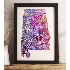 Alabama Art Print FRAMED Alabama Map Art Available in - Etsy
