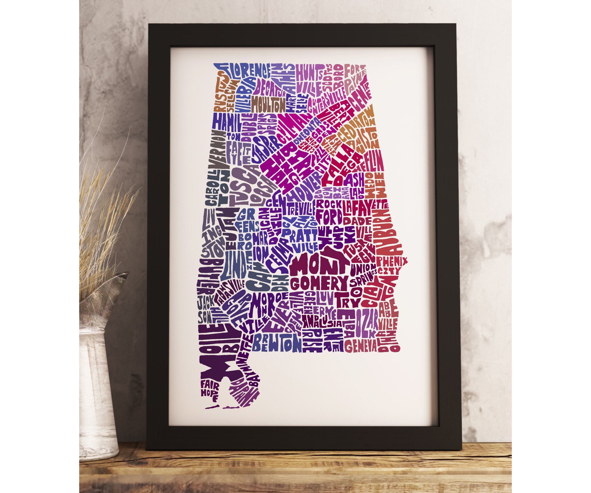 Alabama Art Print FRAMED Alabama Map Art Available in - Etsy