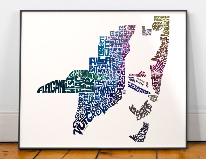 Miami Neighborhood Map Print Signed Print of My Original Hand | Etsy
