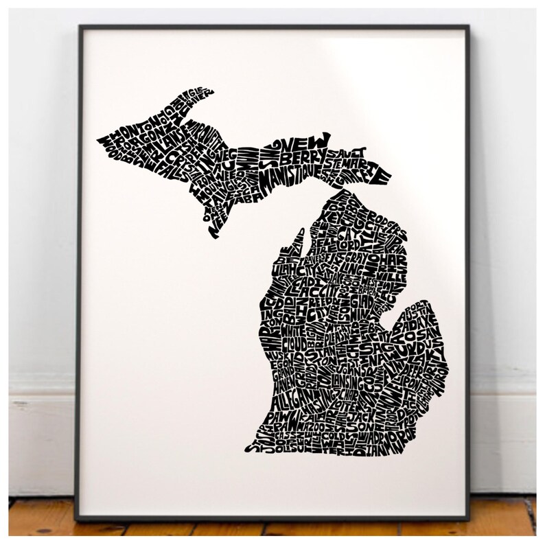 Michigan Map Art, Michigan Art Print, Signed Print of My Original Hand ...