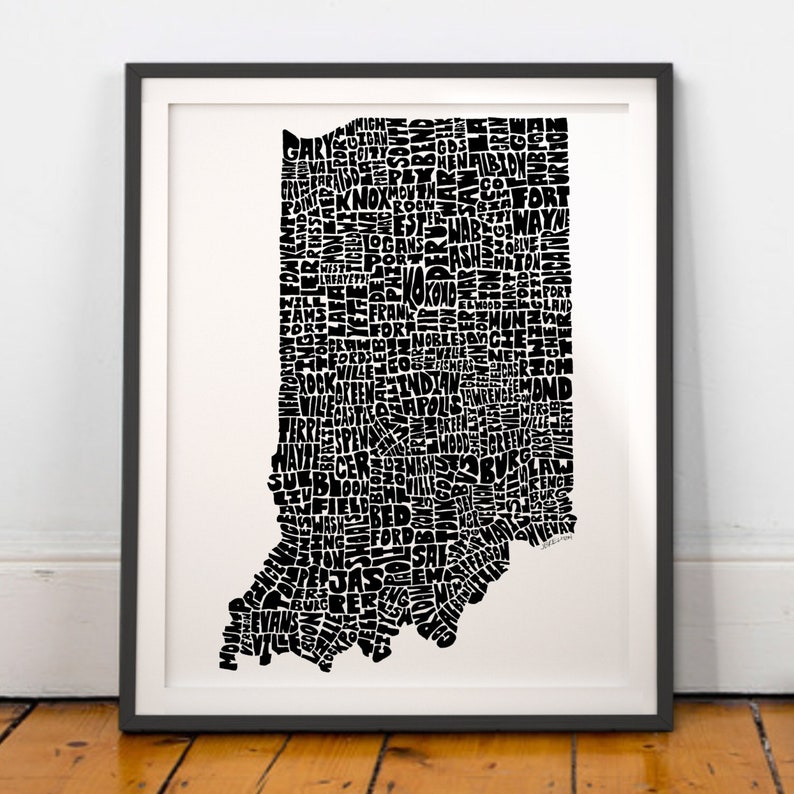 Indiana map art Indiana art print signed print of my | Etsy