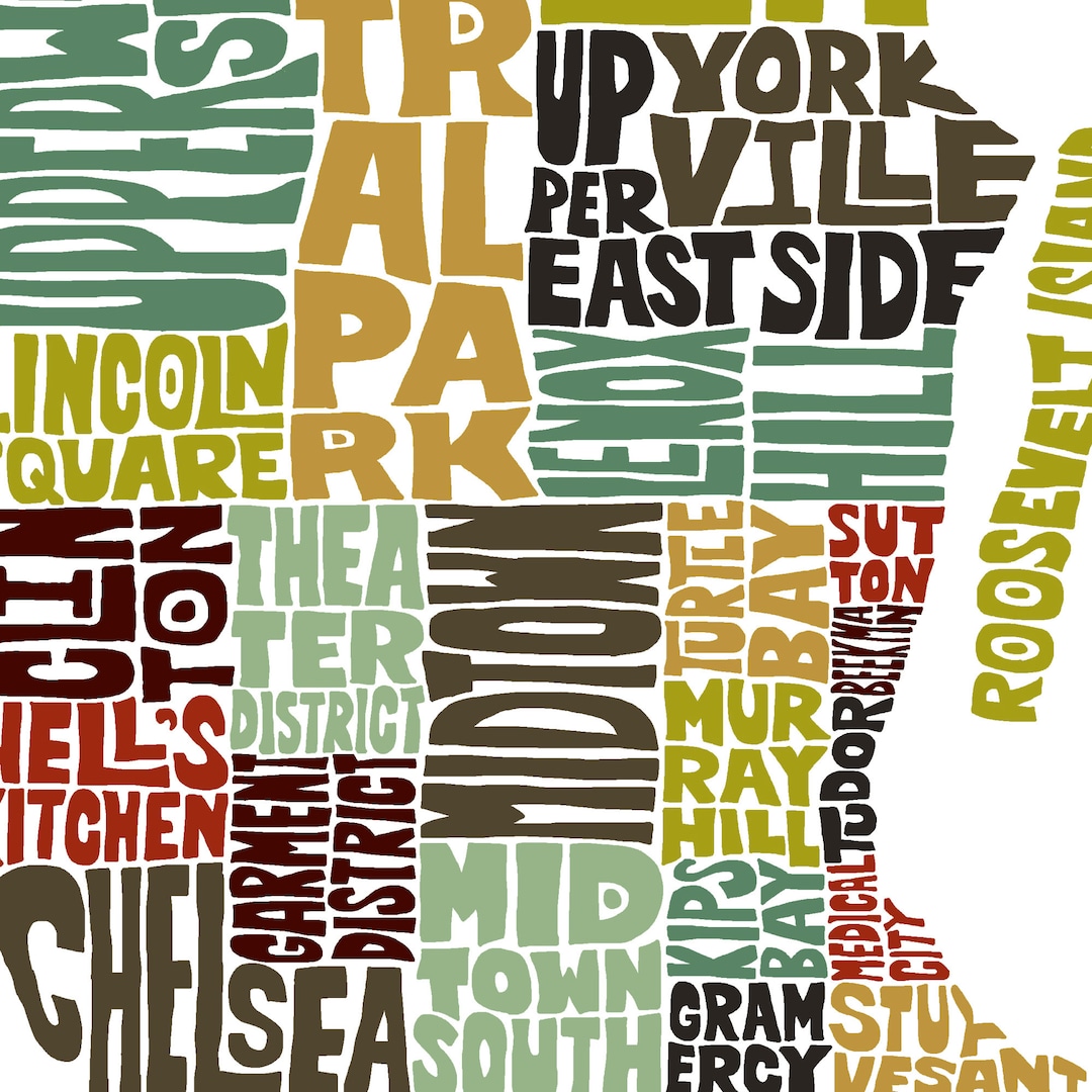 Manhattan Neighborhood Map Art Print, Signed Print of My Original Hand ...