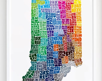 Indiana Map Art, Indiana Art Print, Signed Print of My Original Hand ...