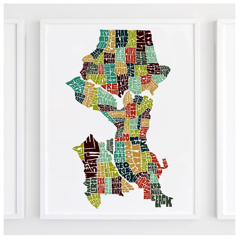 Seattle Neighborhood Map Art Print, Signed Print of My Original Hand ...