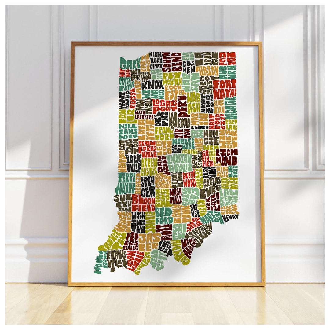 Indiana Map Art, Indiana Art Print, Signed Print of My Original Hand ...