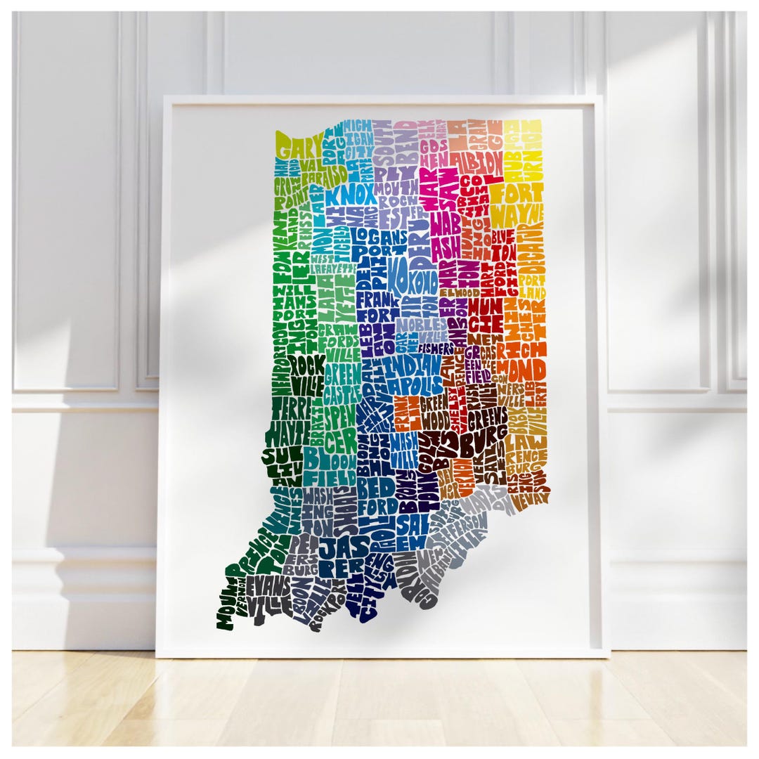 Indiana Map Art, Indiana Art Print, Print of My Original Hand Drawn ...