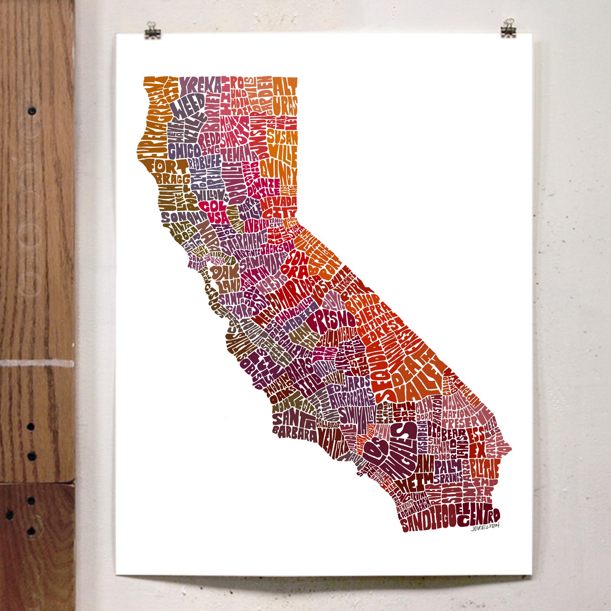 California Map Art, California Art Print, Print of My Original Hand ...