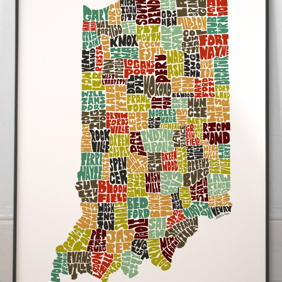 Indiana Map Art Indiana Art Print Signed Print of My - Etsy
