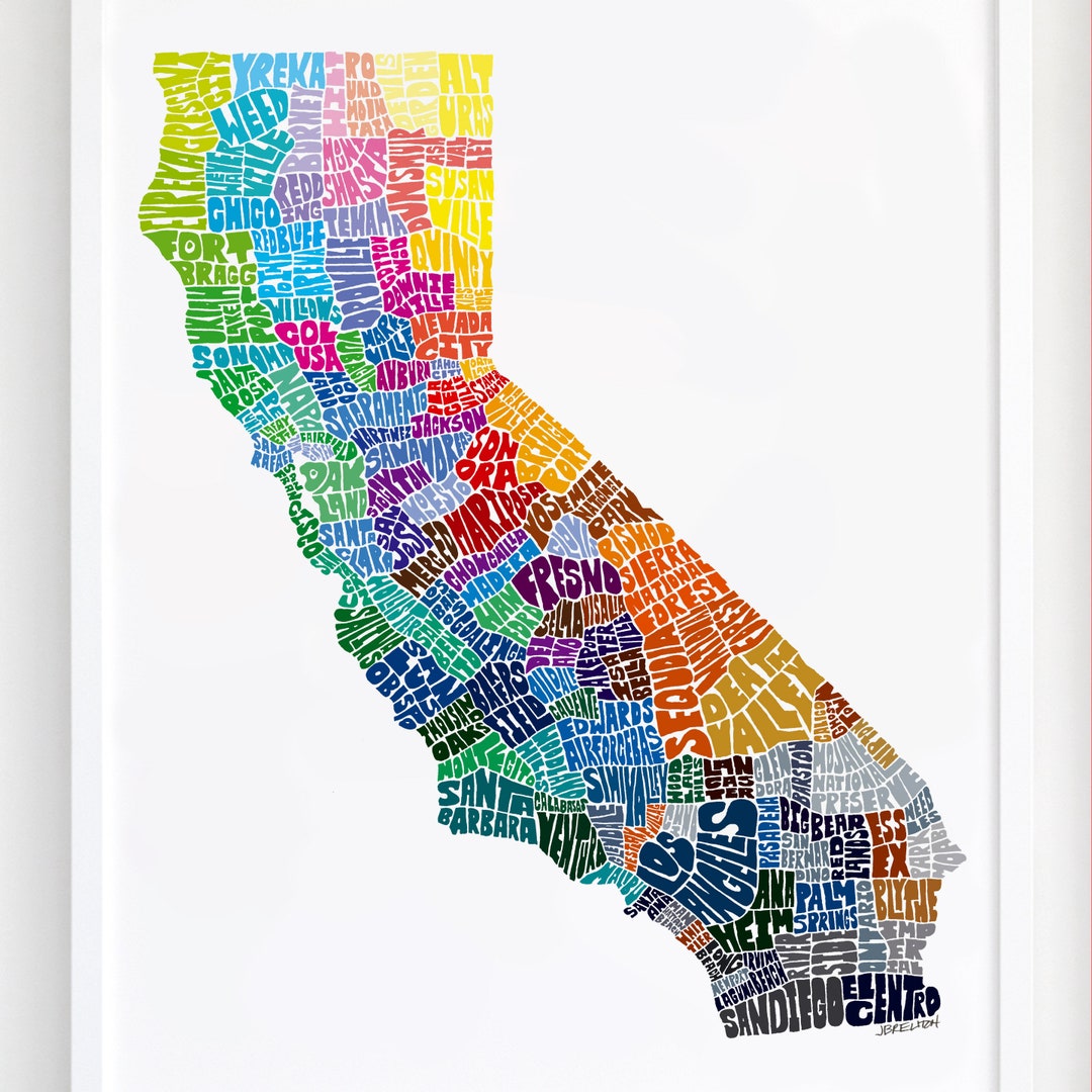 California Map Art, California Art Print, Signed Print of My Original ...