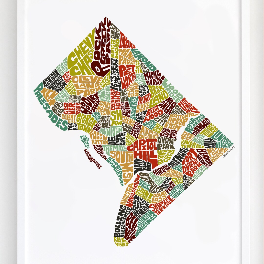 Washington DC Neighborhood Map Print, Signed Print of My Original Hand ...