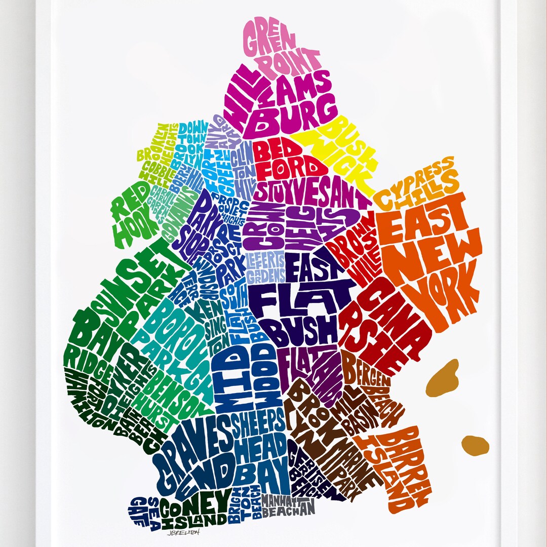 Brooklyn Neighborhood Map Art Print, Signed Print of My Original Hand ...