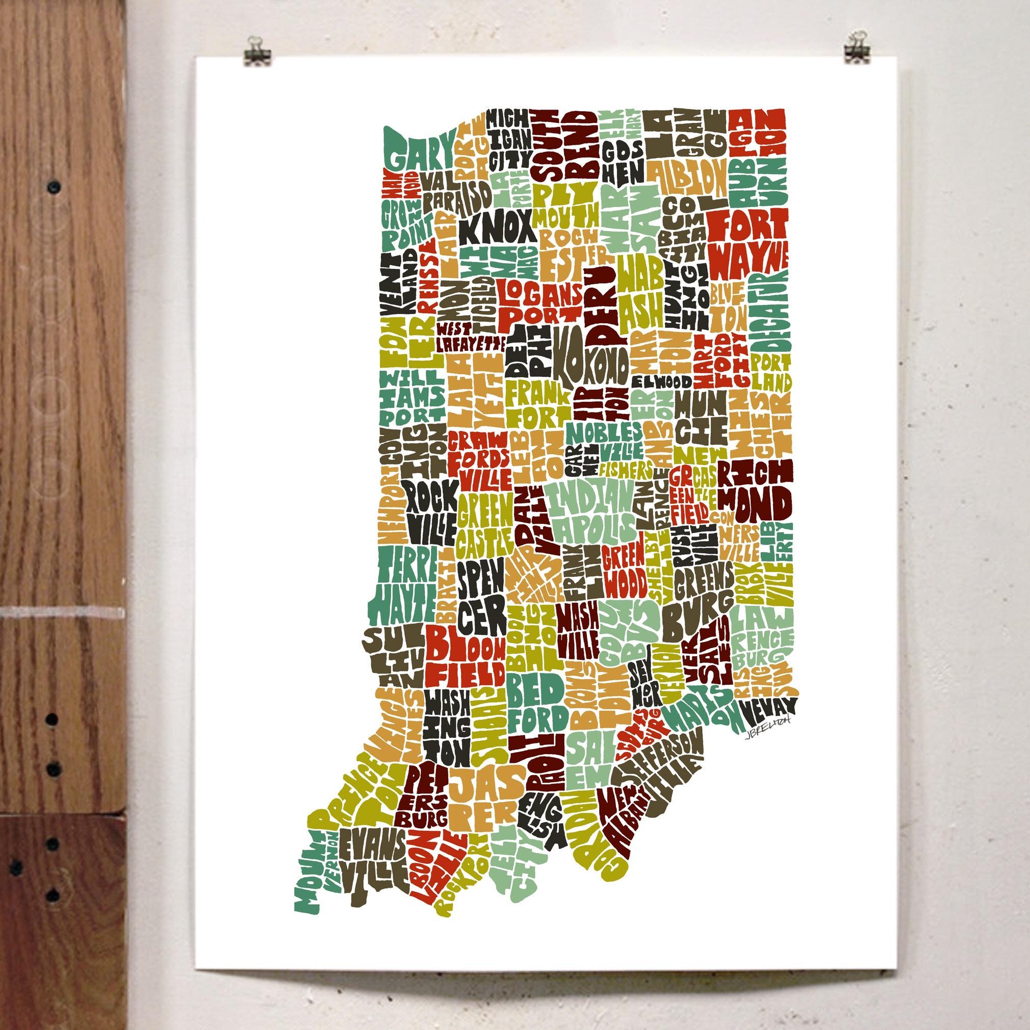 Indiana Map Art, Indiana Art Print, Signed Print of My Original Hand ...