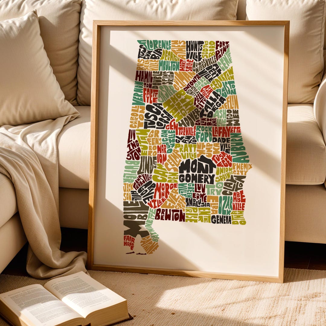 Alabama Art Print-framed, Alabama Map Art, Available in Several Colors ...