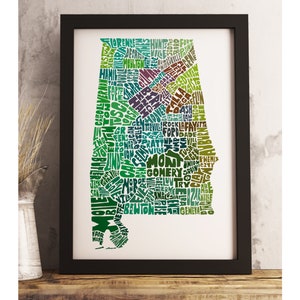 Alabama Art Print FRAMED Alabama Map Art Available in - Etsy