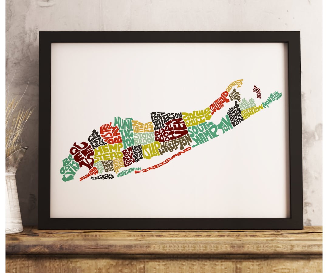 Long Island Neighborhood Art Print FRAMED, Long Island Map Art ...