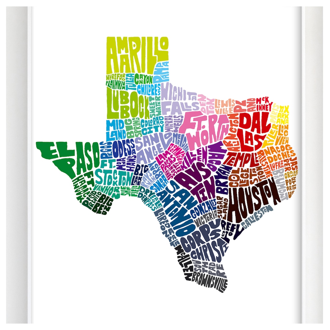 Texas Map Art Print, Texas Art & Maps, Signed Print of My Original Hand ...