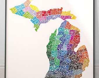 Michigan Map Art, Michigan Art Print, Signed Print of My Original Hand ...