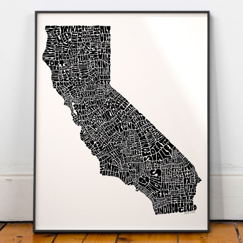 California map art California art print signed print of my | Etsy