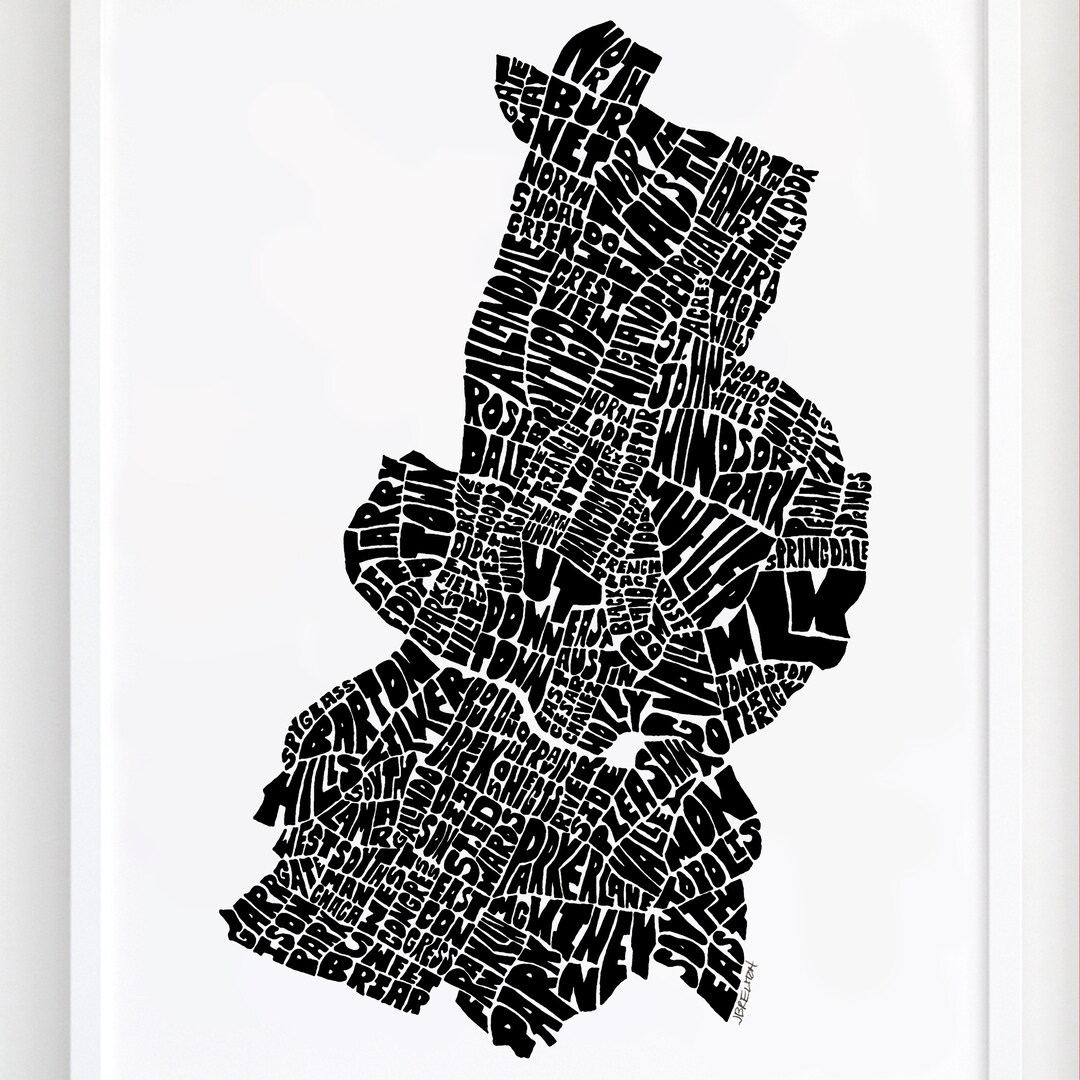 Austin Neighborhoods Map Art, Austin Map Print, Austin Art Print, Print ...