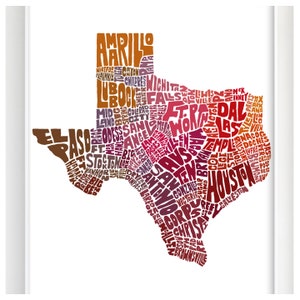 Texas Map Art Print, Texas Art & Maps, Signed Print of My Original Hand ...