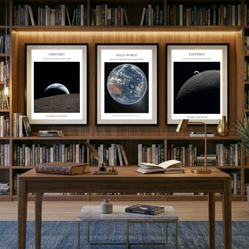 Artemis II Space Poster Set, Earthset, Lunar Flyby, Blueprint (digital ...