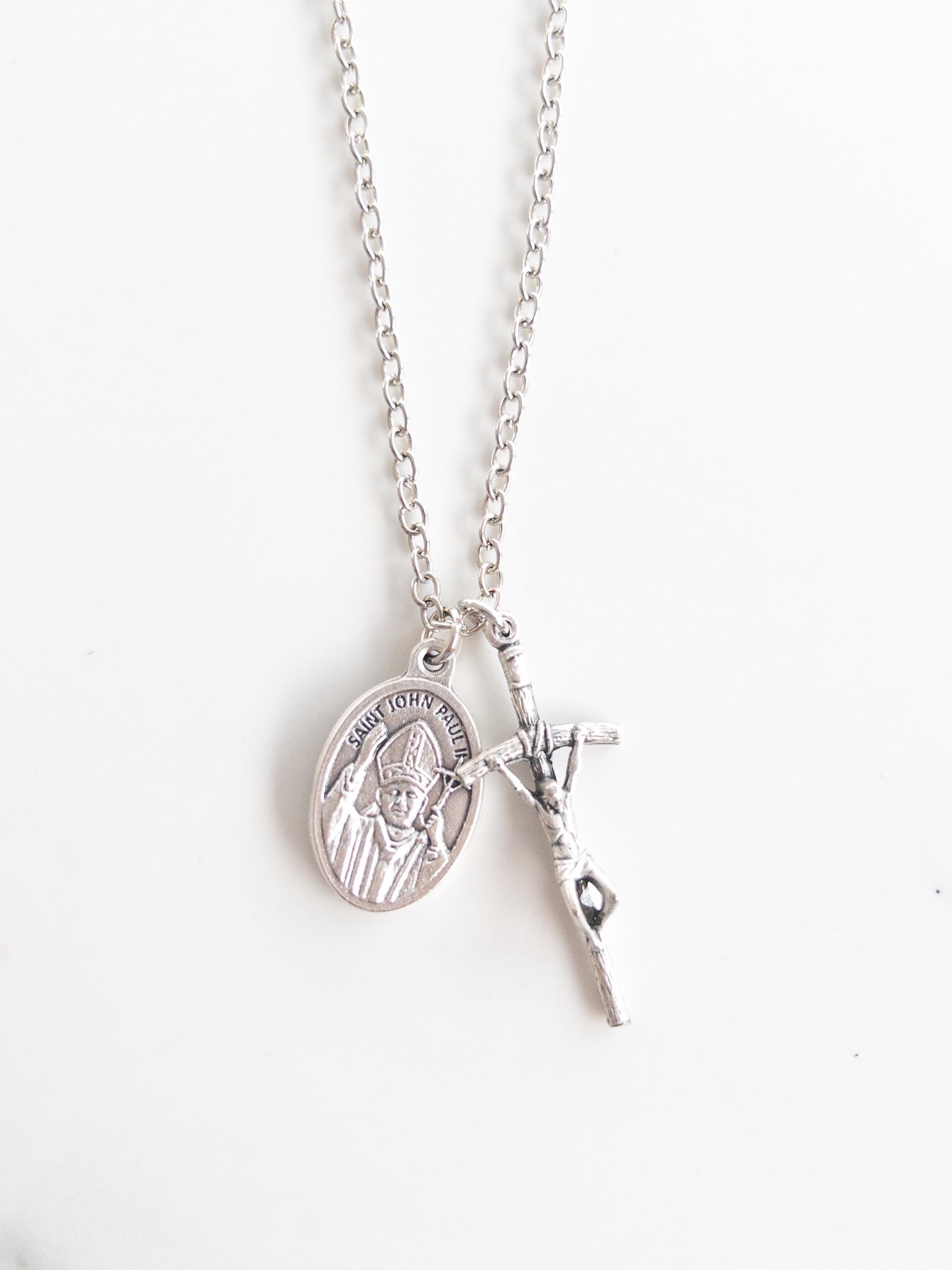 St. John Paul II Medal Necklace - Pope JPII Crucifix - Catholic ...