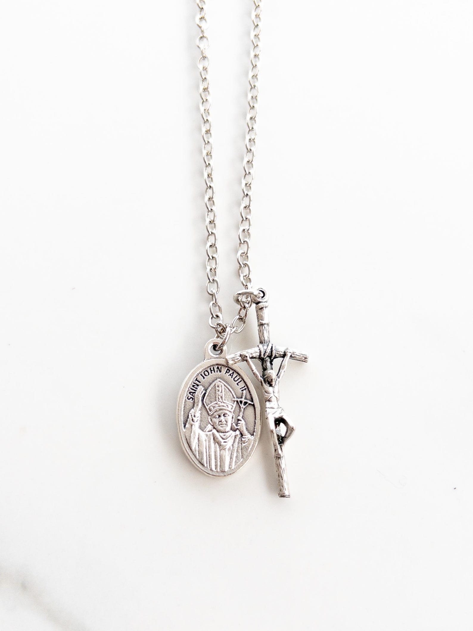 St. John Paul II Medal Necklace - Pope JPII Crucifix - Catholic ...