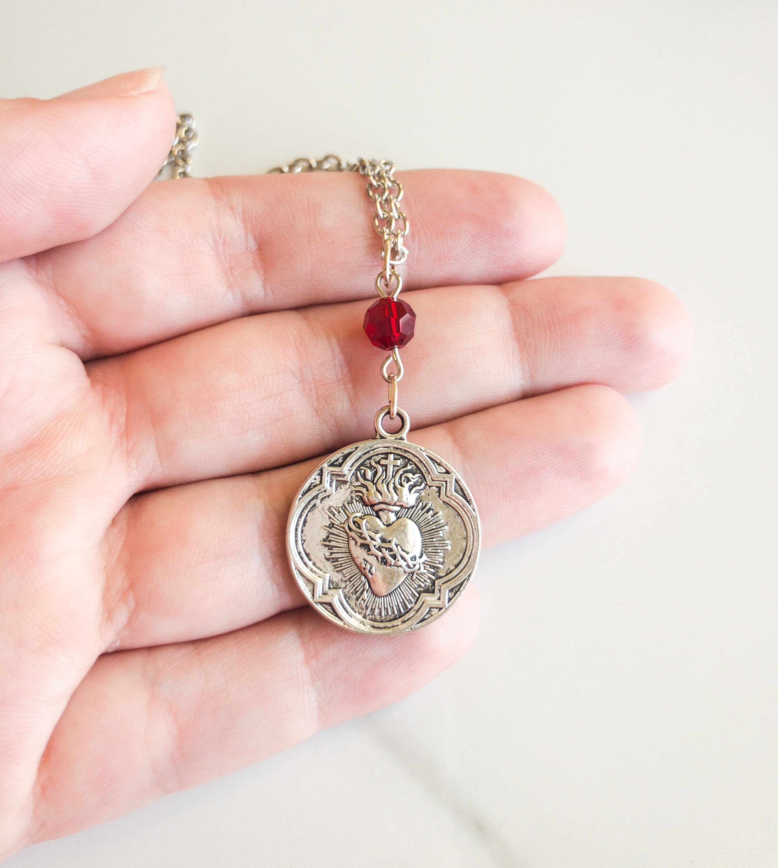 Sacred Heart Necklace, Catholic Jewelry, Religious Necklace ...