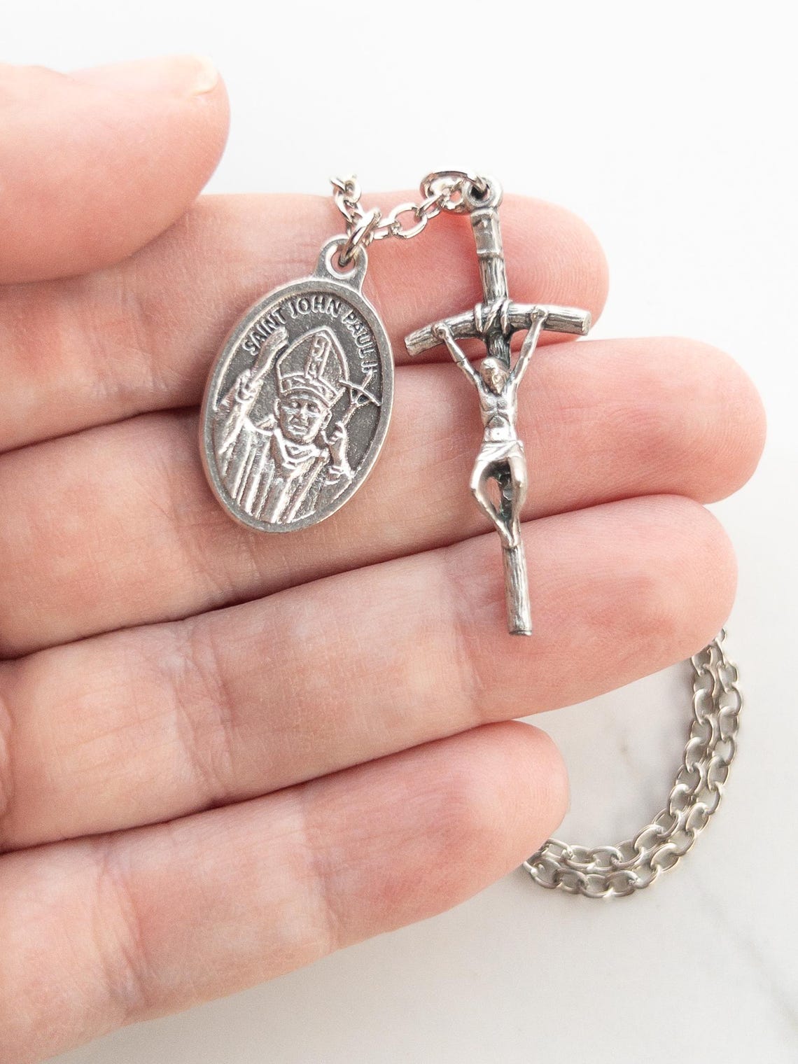 St. John Paul II Medal Necklace - Pope JPII Crucifix - Catholic ...